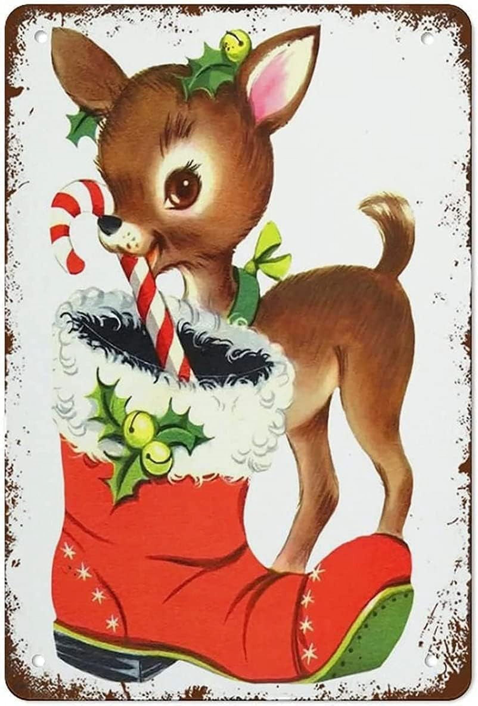 8x12 Inch Christmas Wall Art,Retro Reindeer,Christmas Wall Art,Vintage ...