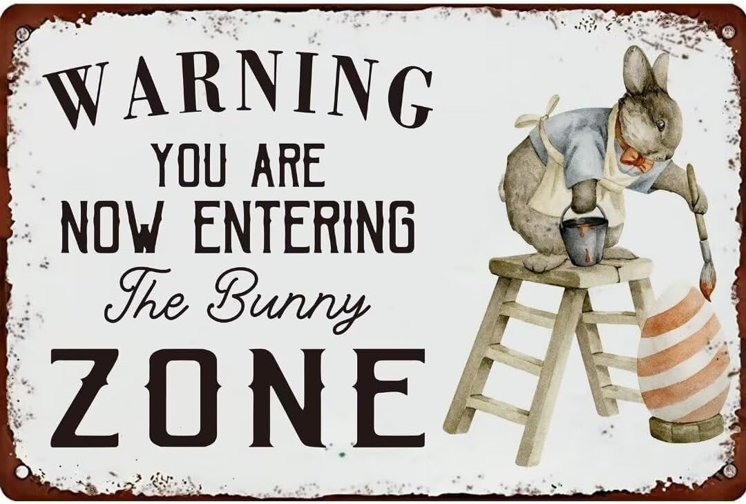 8x12 Inch Easter Bunny Decor Funny Bunny Metal Tin Sign Warning You Are ...