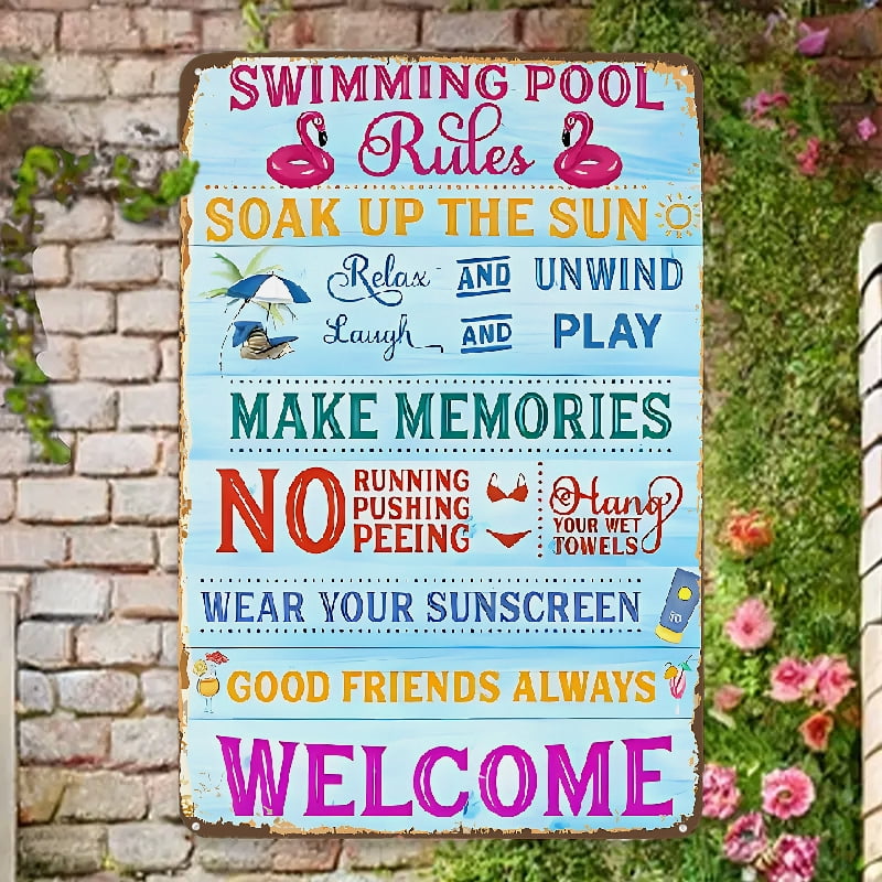 8x12 Inch Funny Swimming Pool Rules Sign - Durable Metal Wall Decor for ...