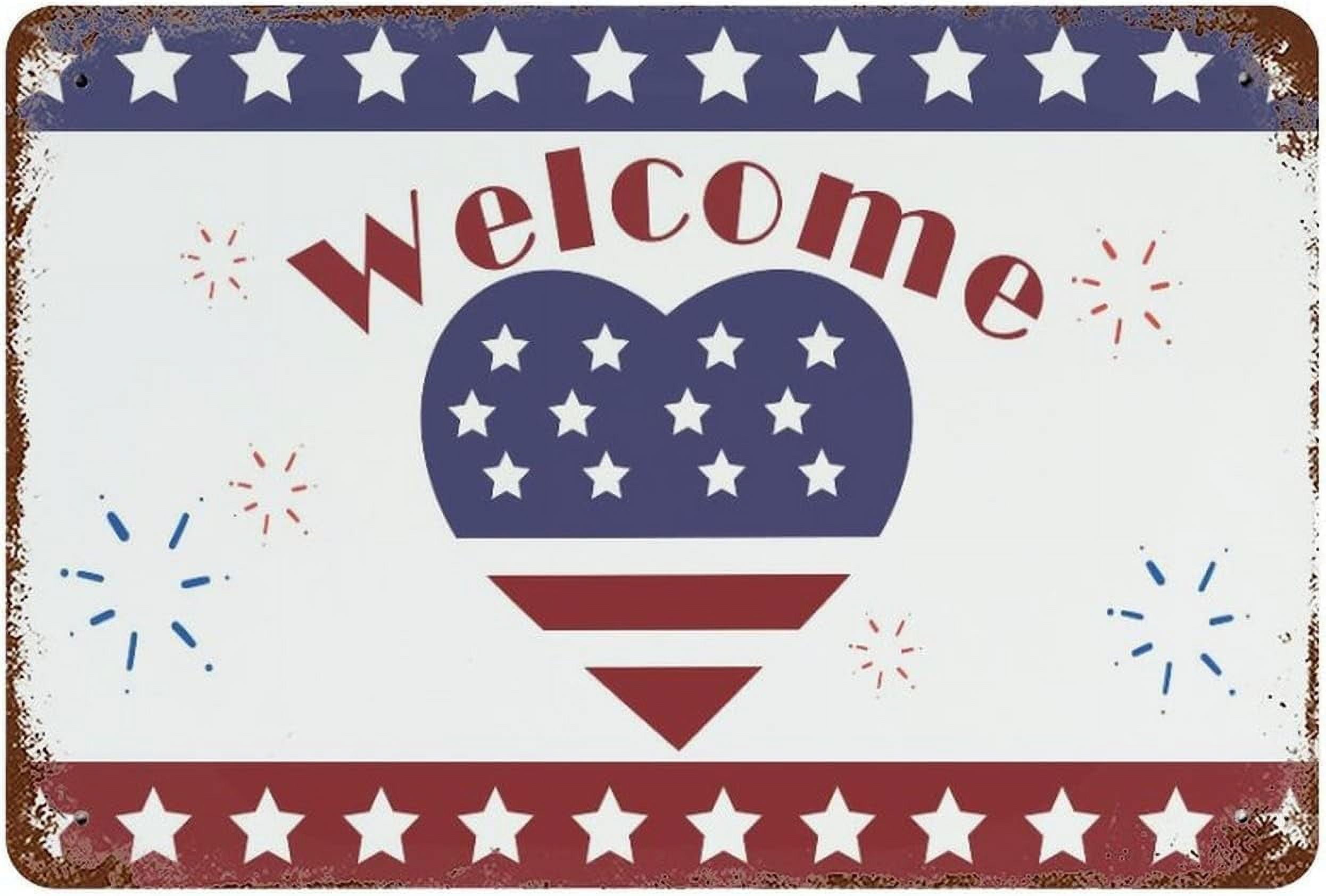8x12 Inch Heart Fireworks Welcome Tin Signs American Patriotic Memorial ...