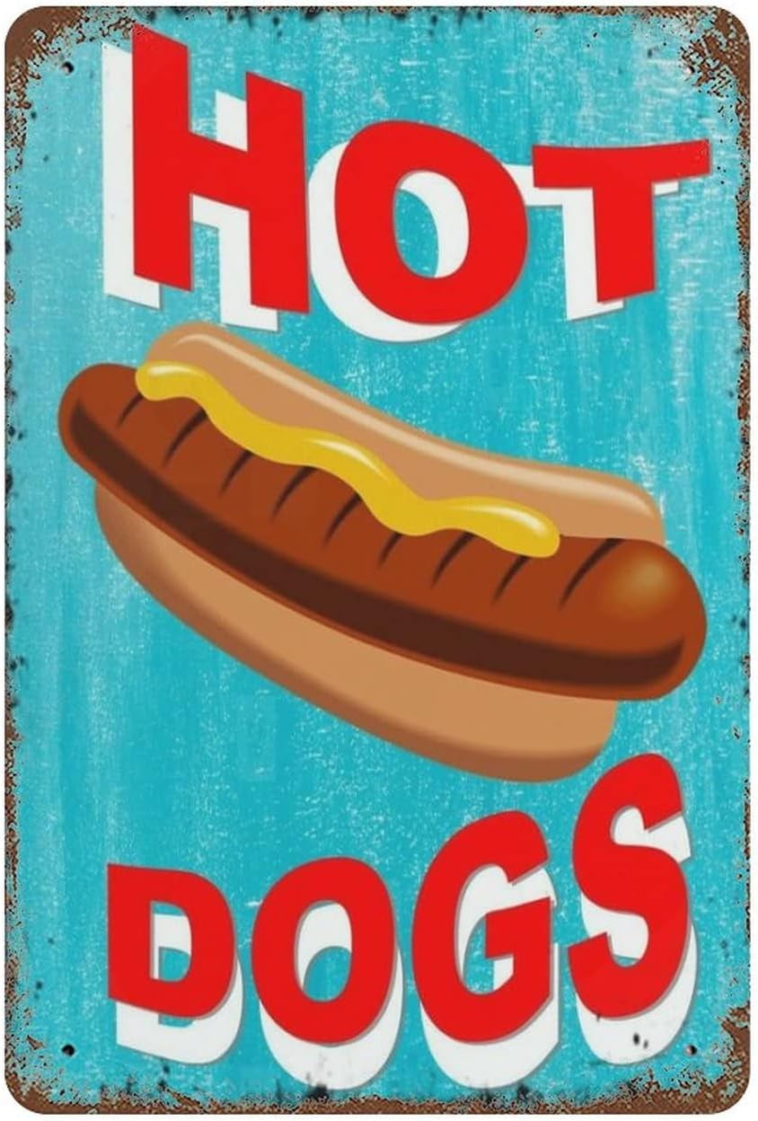 8x12 Inch Hot Dogs Sign Food Sign Retro Sign Novelty Fairground Hot Dog ...