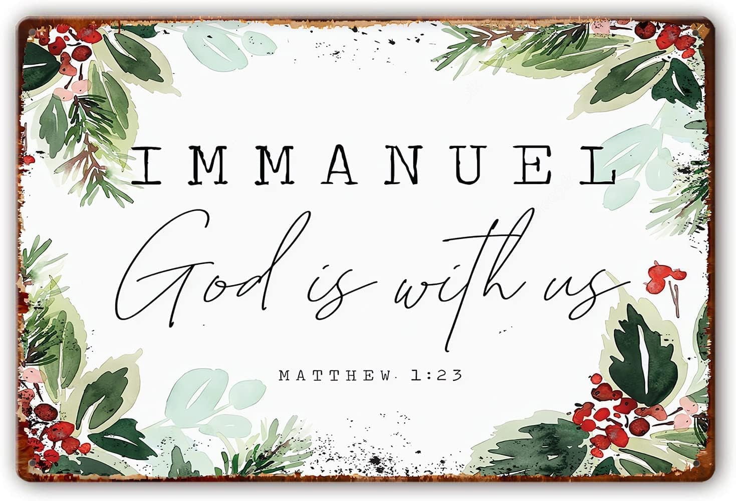 8x12 Inch Immanuel God Is With Us Metal Sign Matthew 1 23 Bible Verse