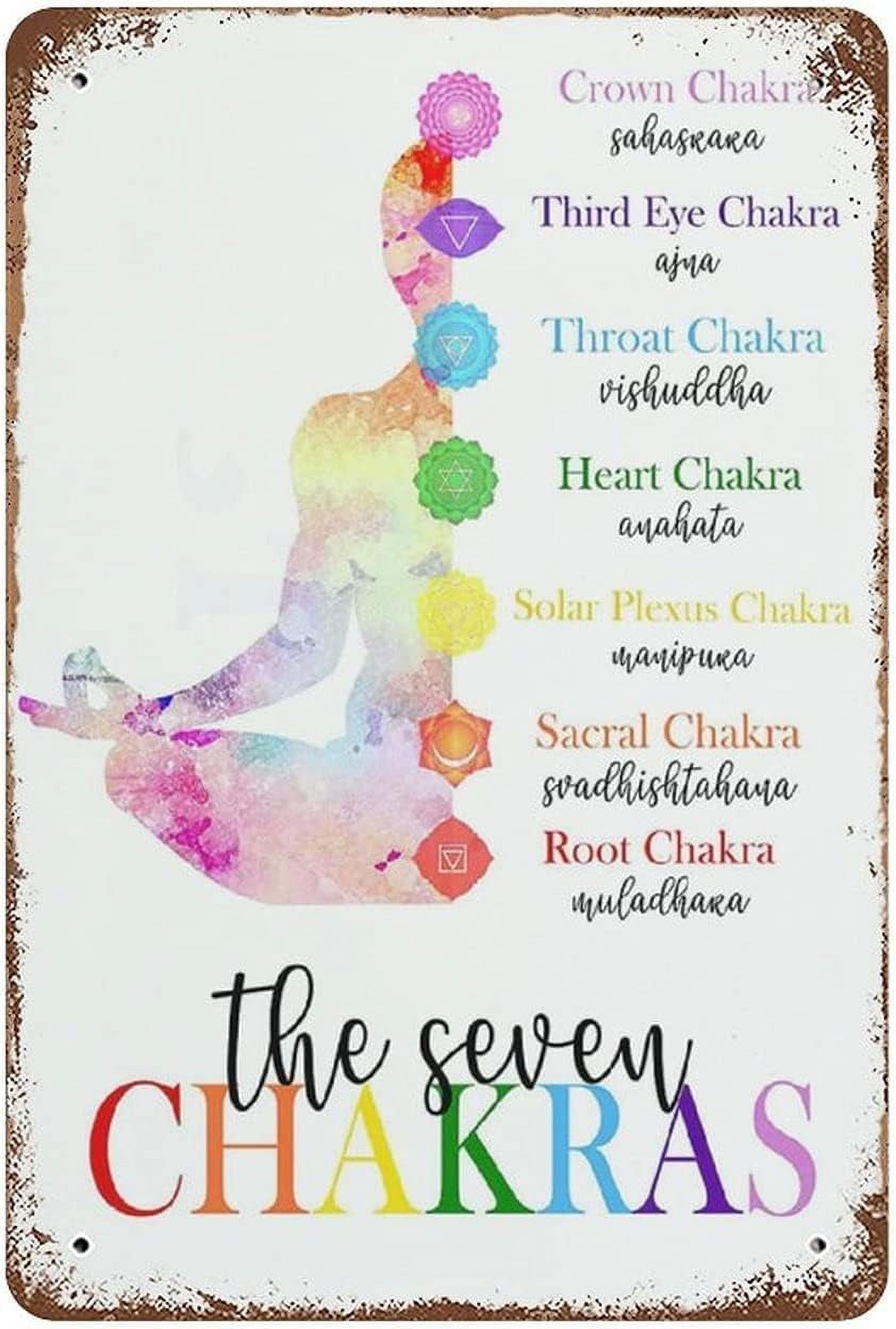 8x12 Inch Metal Signs Vintage The Seven Chakras Yoga Retro Poster Funny ...