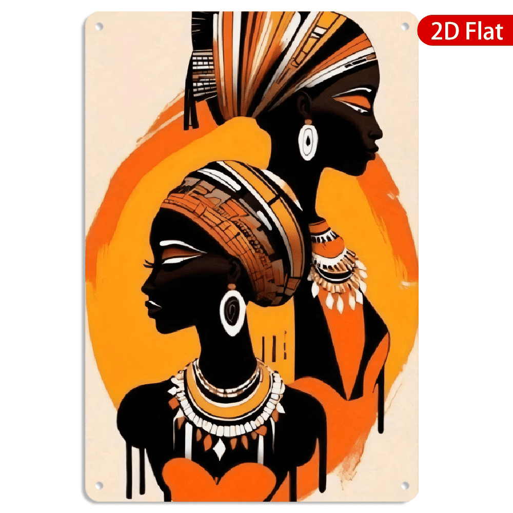 8x12 Inch Metal Wall Art, African Women Portrait Illustration with ...