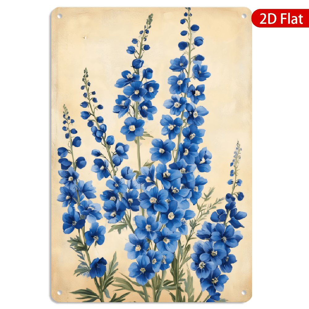 8x12 Inch Metal Wall Art, Botanical Blue Flower Illustration Vintage ...