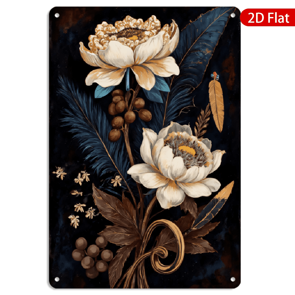 8x12 Inch Metal Wall Art, Botanical Still Life Illustration with White ...