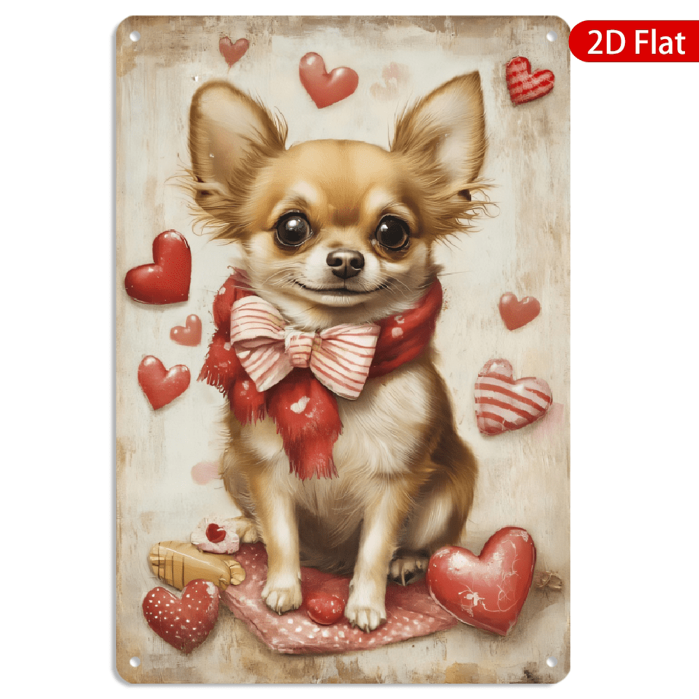 8x12 Inch Metal Wall Art, Cute Chihuahua with Red Scarf and Hearts ...