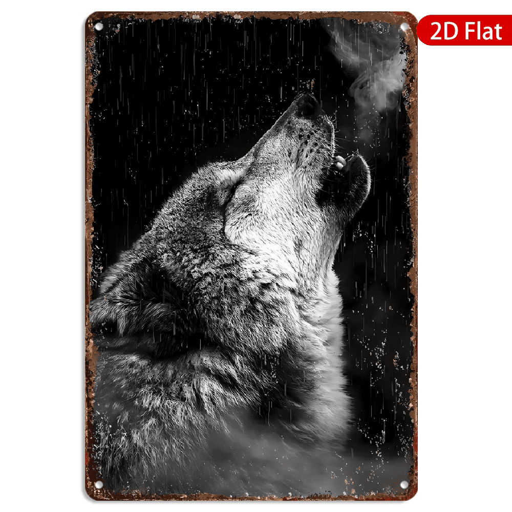 8x12 Inch Metal Wall Art, Dramatic Howling Wolf Profile with Rain ...