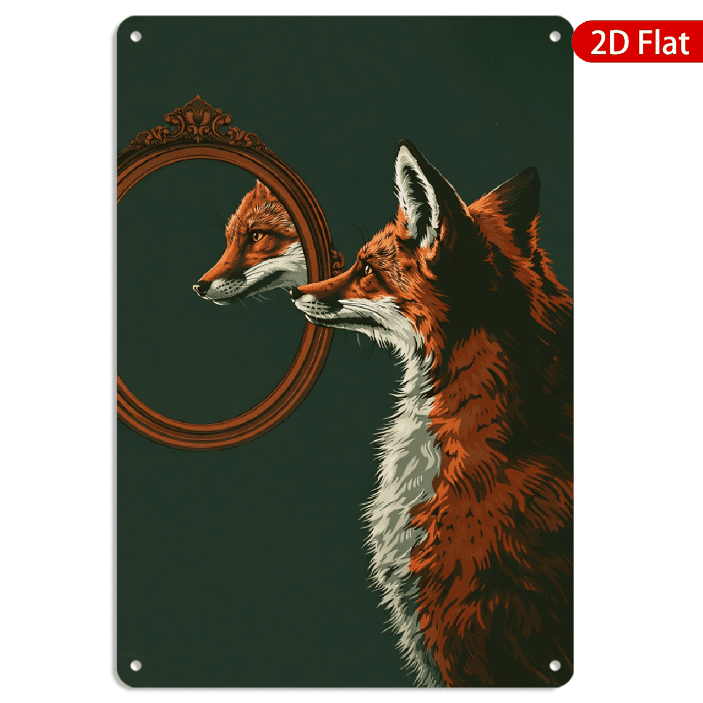 8x12 Inch Metal Wall Art Fox and Mirror Illustration Vintage Rustic Tin ...