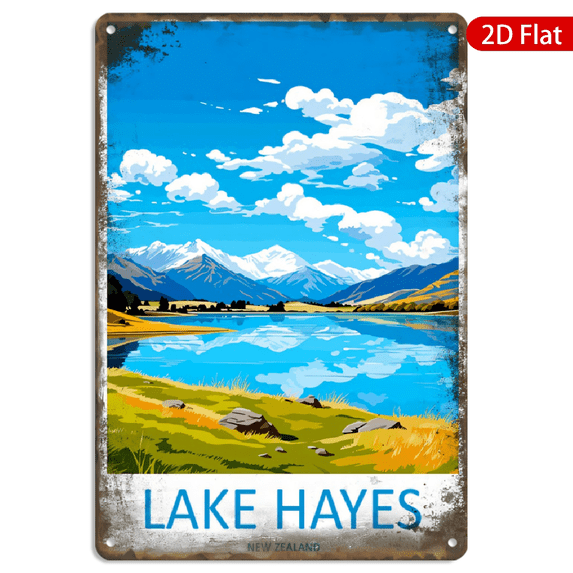8x12 Inch Metal Wall Art Lake Hayes New Zealand Scenic Travel Poster ...