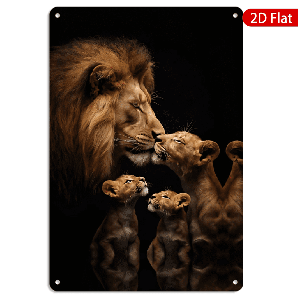 8x12 Inch Metal Wall Art Lion Family Portrait Rustic Decor Tin Metal ...