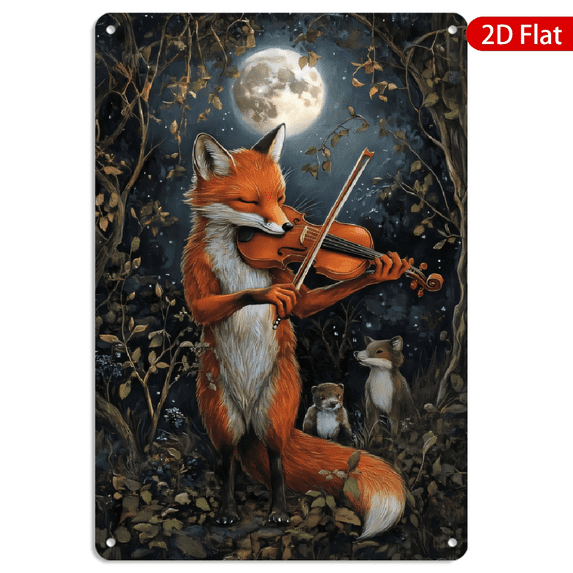 8x12 Inch Metal Wall Art, Magical Fox Playing Violin in Moonlight ...