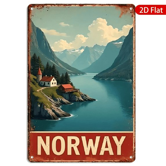 8x12 Inch Metal Wall Art, Norway Fjord Landscape Vintage Travel Poster ...