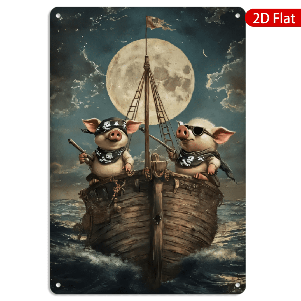8x12 Inch Metal Wall Art, Pirate Pig Adventure Design Rectangular ...