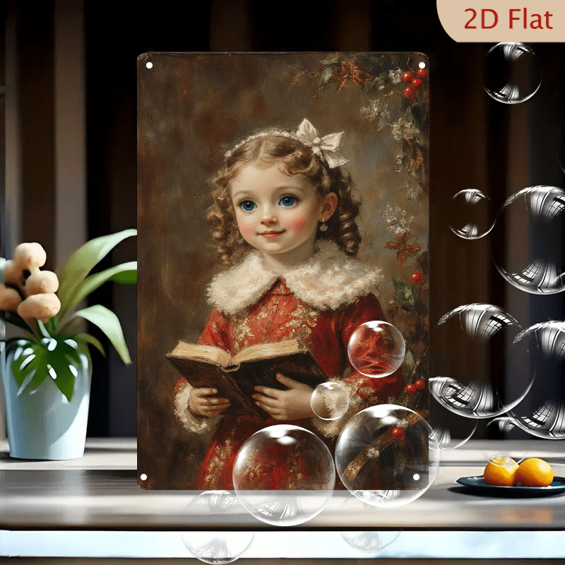 8x12 Inch Metal Wall Art Print, Classical Portrait of Young Girl in Red ...