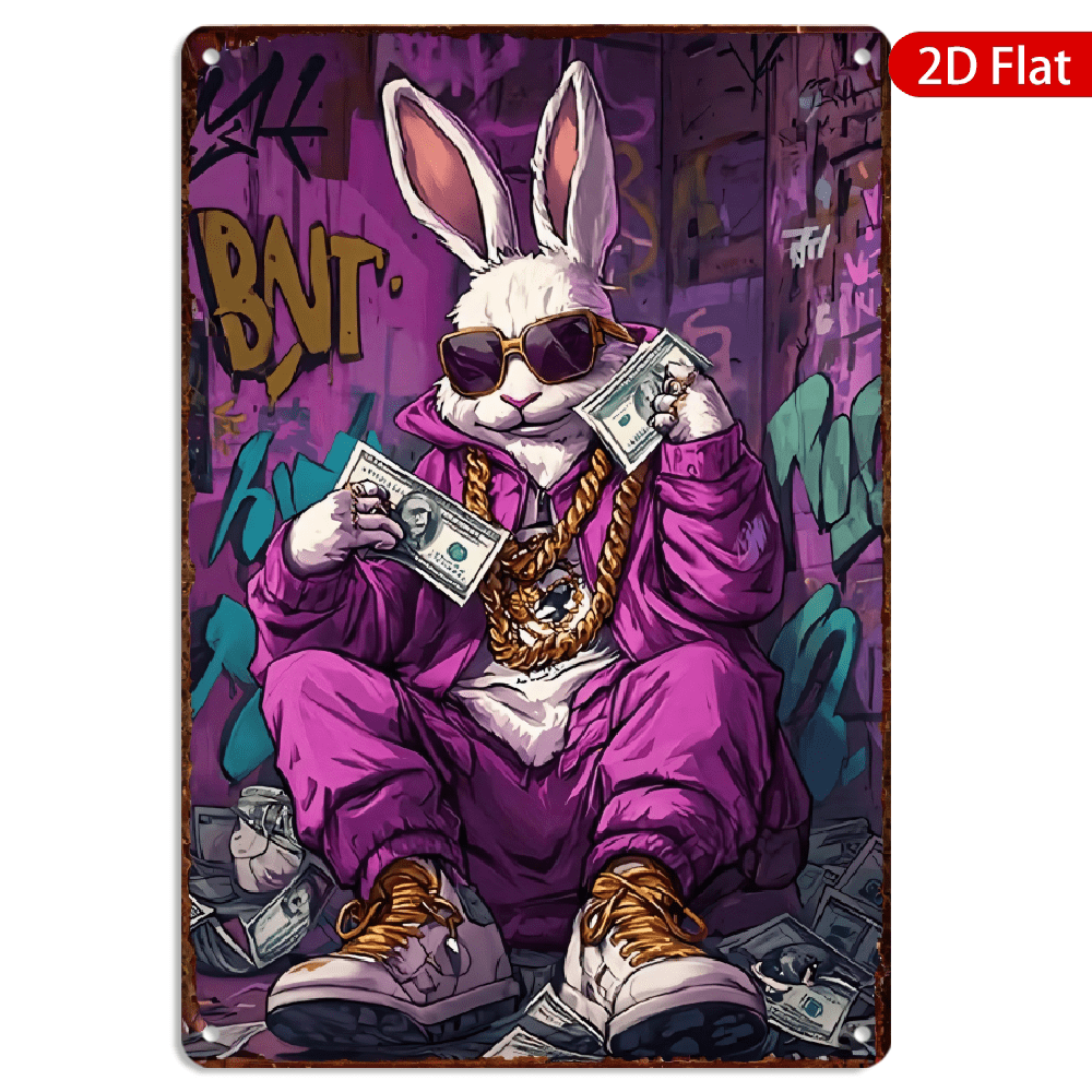8x12 Inch Metal Wall Art Rabbit Graffiti Alley Hip Hop Money Design Tin ...
