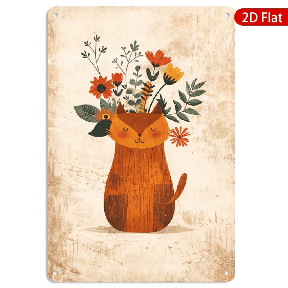 8x12 Inch Metal Wall Art Rectangular Fox Flower Vase Vintage Rustic Tin ...