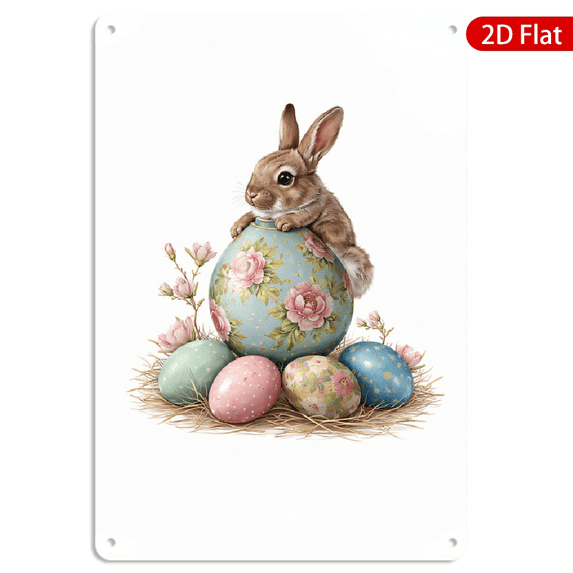 8x12 Inch Metal Wall Art Rectangular Vintage Easter Rabbit on Pastel ...