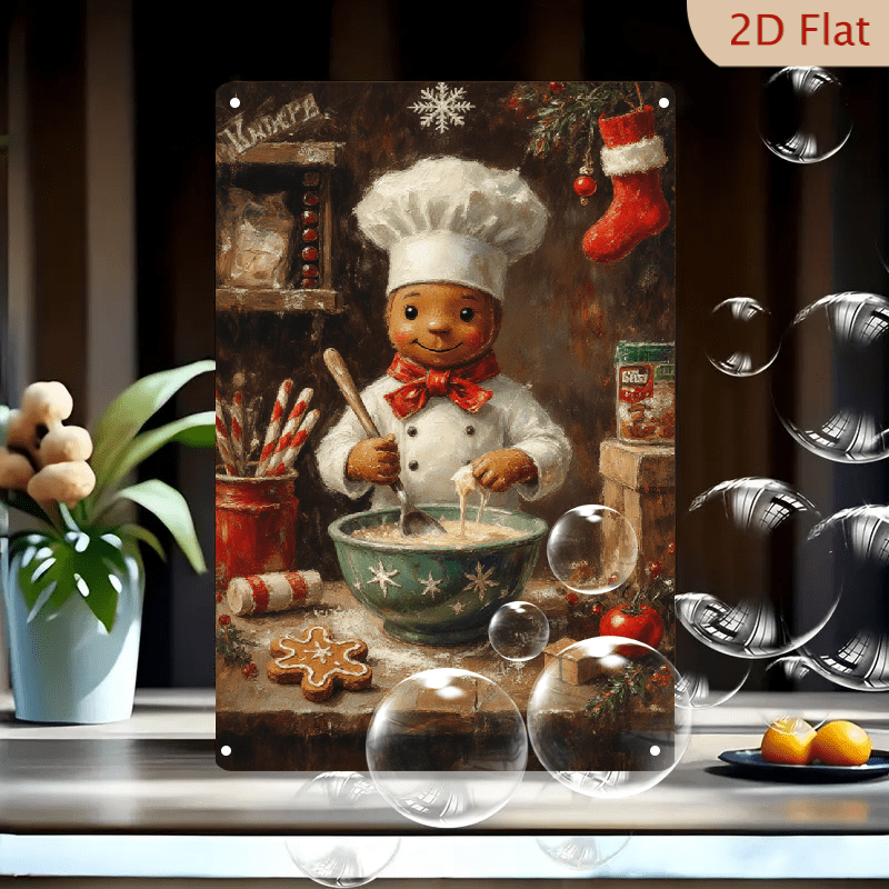 8x12 Inch Metal Wall Art, Rustic Christmas Kitchen Scene with Cheering ...