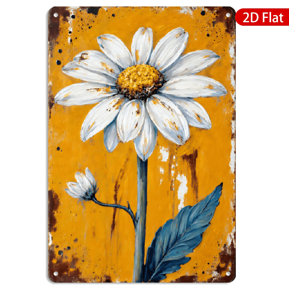 8x12 Inch Metal Wall Art, Rustic Daisy Flower Painting with Weathered ...