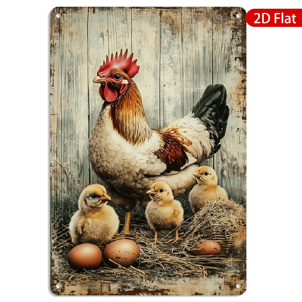 8x12 Inch Metal Wall Art, Rustic Mother Hen and Chicks Farmhouse Decor ...