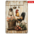 8x12 Inch Metal Wall Art, Rustic Rooster and Flower Basket Design ...