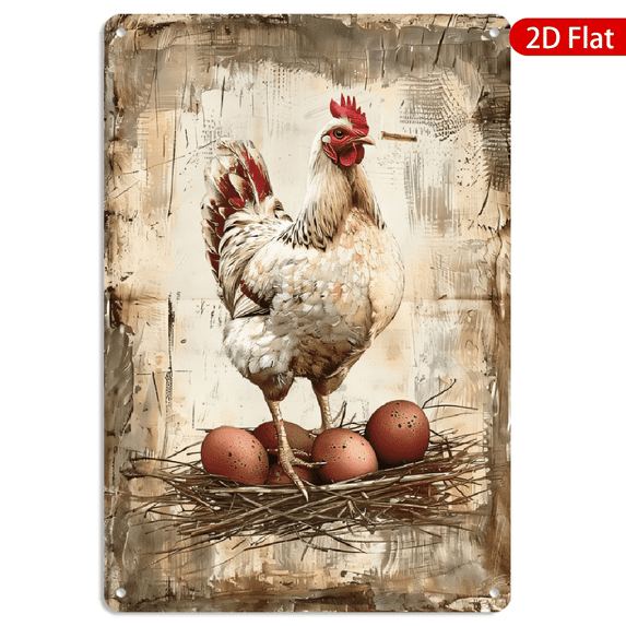 8x12 Inch Metal Wall Art, Rustic Rooster with Eggs Farmhouse Decor ...