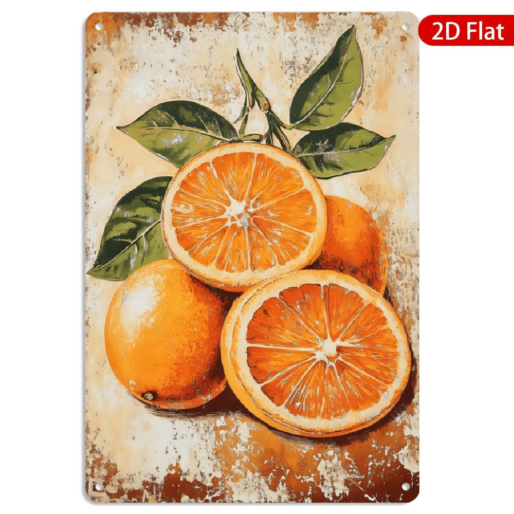 8x12 Inch Metal Wall Art, Rustic Still Life Orange Fruit Print Vintage ...