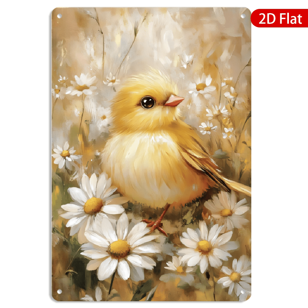 8x12 Inch Metal Wall Art, Soft Painterly Yellow Bird Among Daisies ...