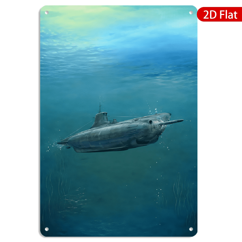 8x12 Inch Metal Wall Art, Submarine Underwater Scene Vintage Decor ...