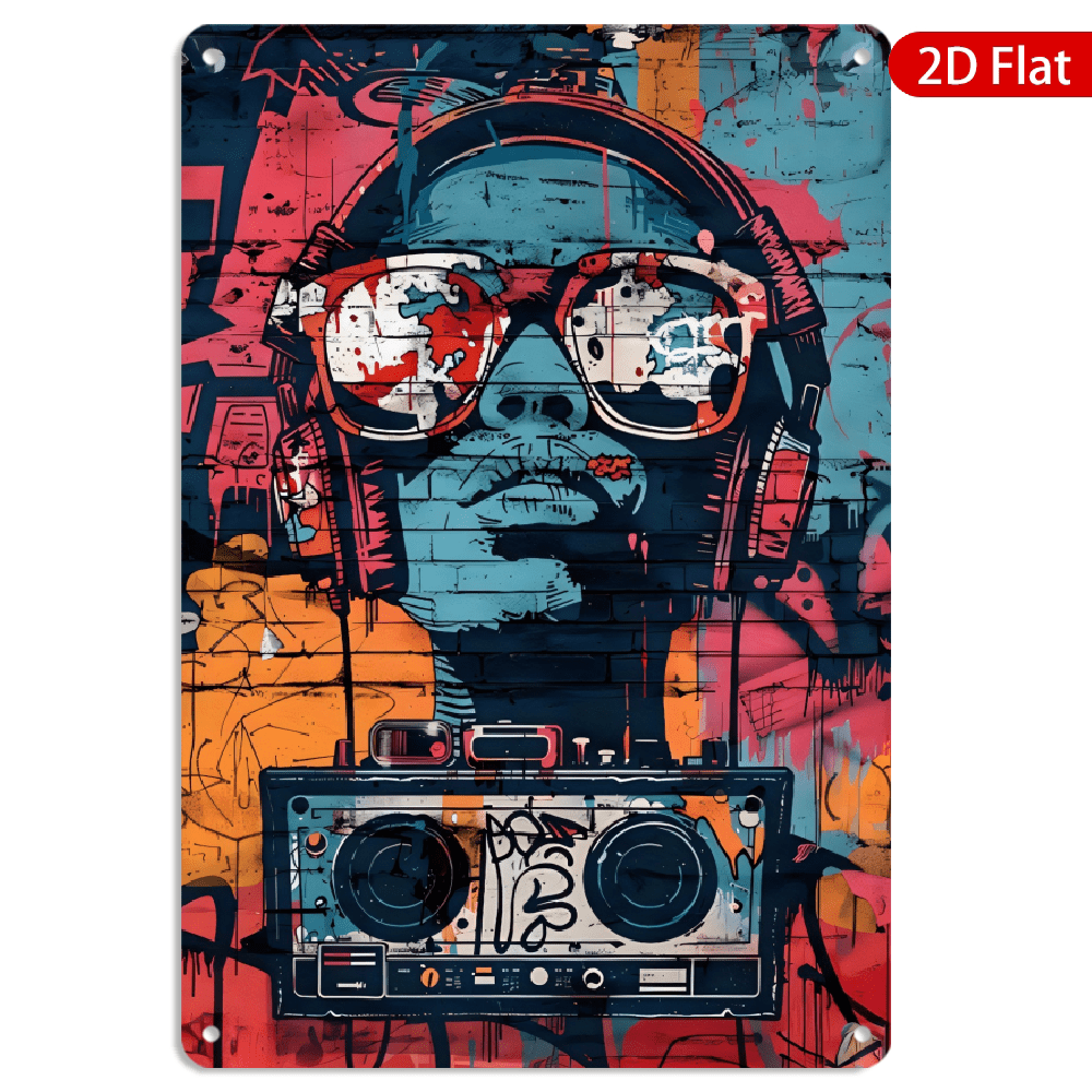 8x12 Inch Metal Wall Art, Urban Graffiti DJ with Headphones and Boombox ...