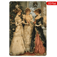 8x12 Inch Metal Wall Art, Victorian Christmas Ladies by Tree Painting ...
