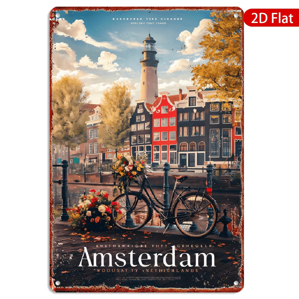 8x12 Inch Metal Wall Art, Vintage Amsterdam Canal Travel Poster Style ...
