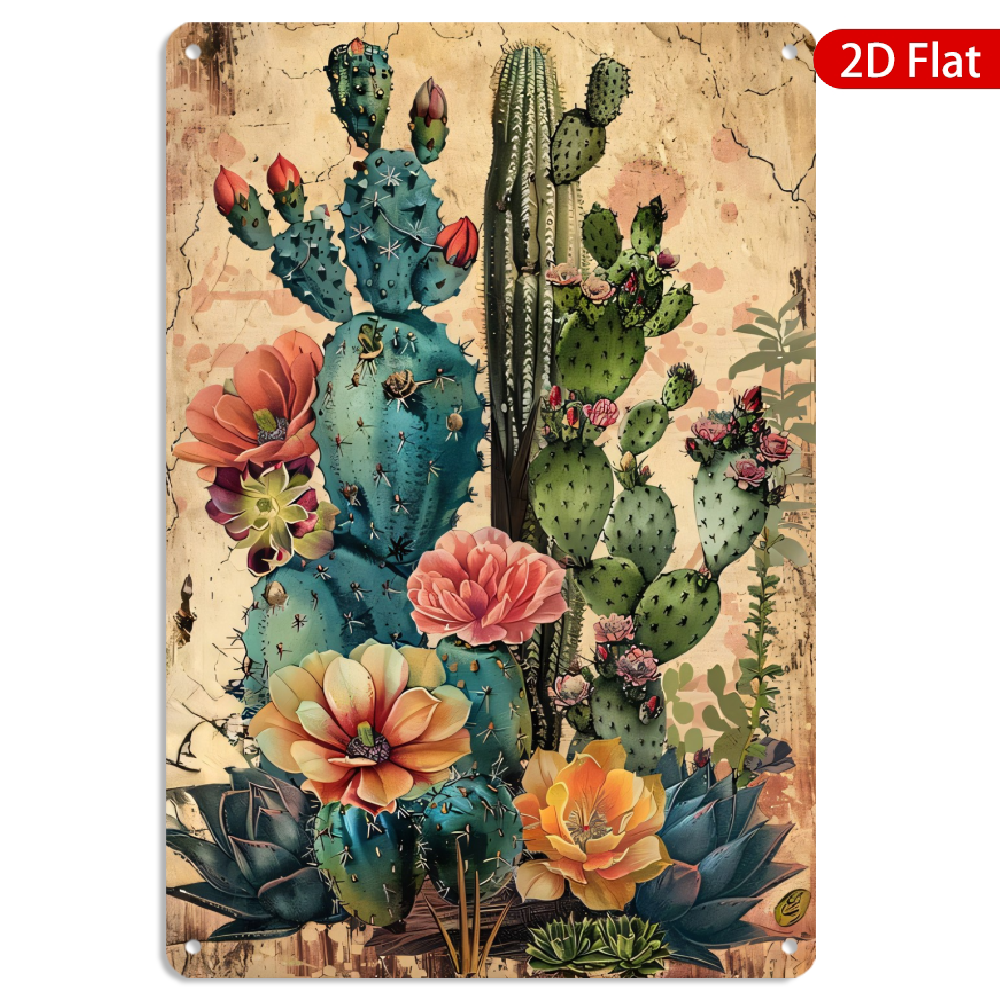 8x12 Inch Metal Wall Art, Vintage Botanical Cactus and Succulent Print ...