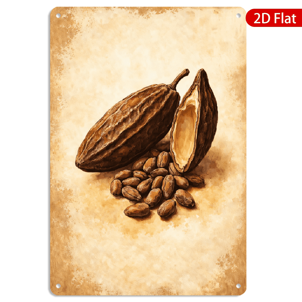 8x12 Inch Metal Wall Art, Vintage Cacao Pod and Beans Illustration ...