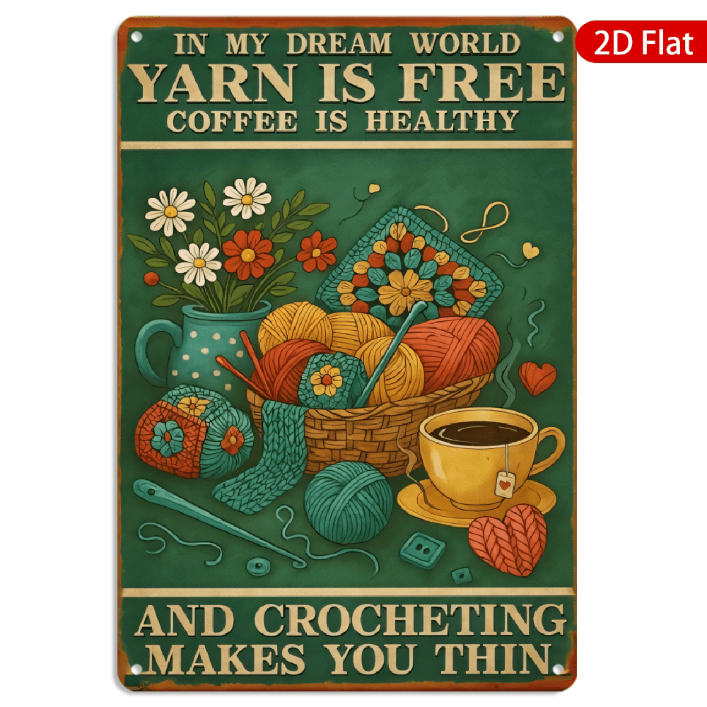 8x12 Inch Metal Wall Art, Vintage Crafting Theme Poster with Yarn ...