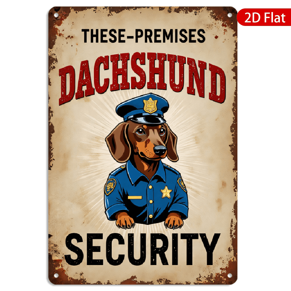 8x12 Inch Metal Wall Art, Vintage Dachshund Security Guard Sign Retro ...