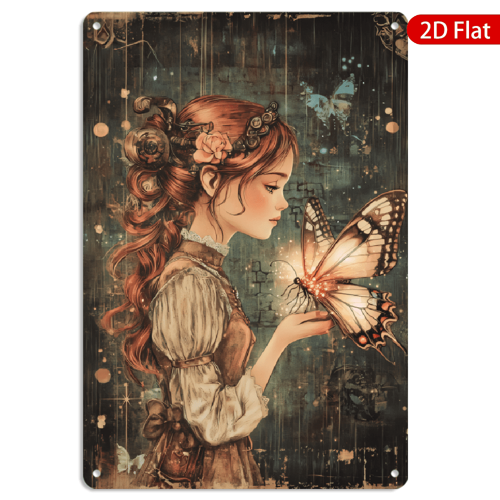 8x12 Inch Metal Wall Art, Vintage Fantasy Woman with Butterfly ...