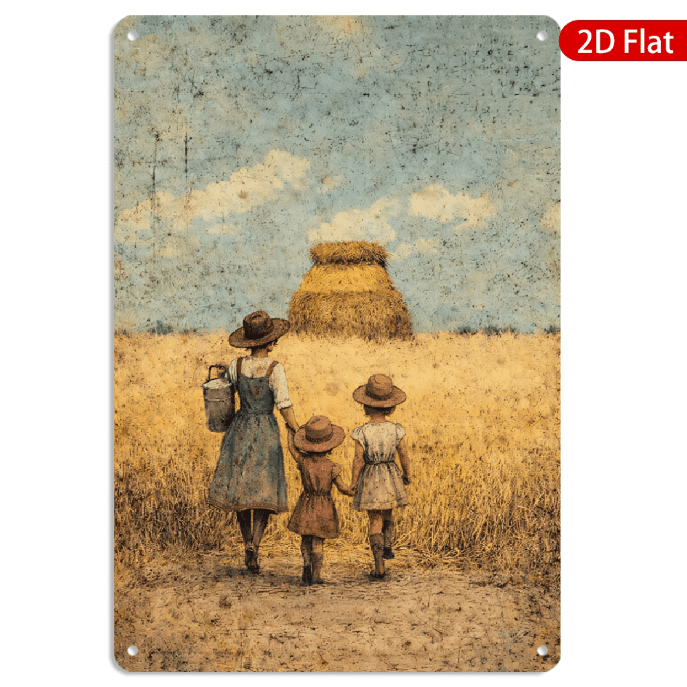 8x12 Inch Metal Wall Art Vintage Farm Wheat Field Walking Family ...