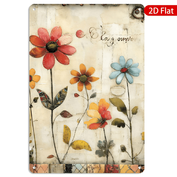8x12 Inch Metal Wall Art, Vintage Floral Collage Decor with Patchwork ...