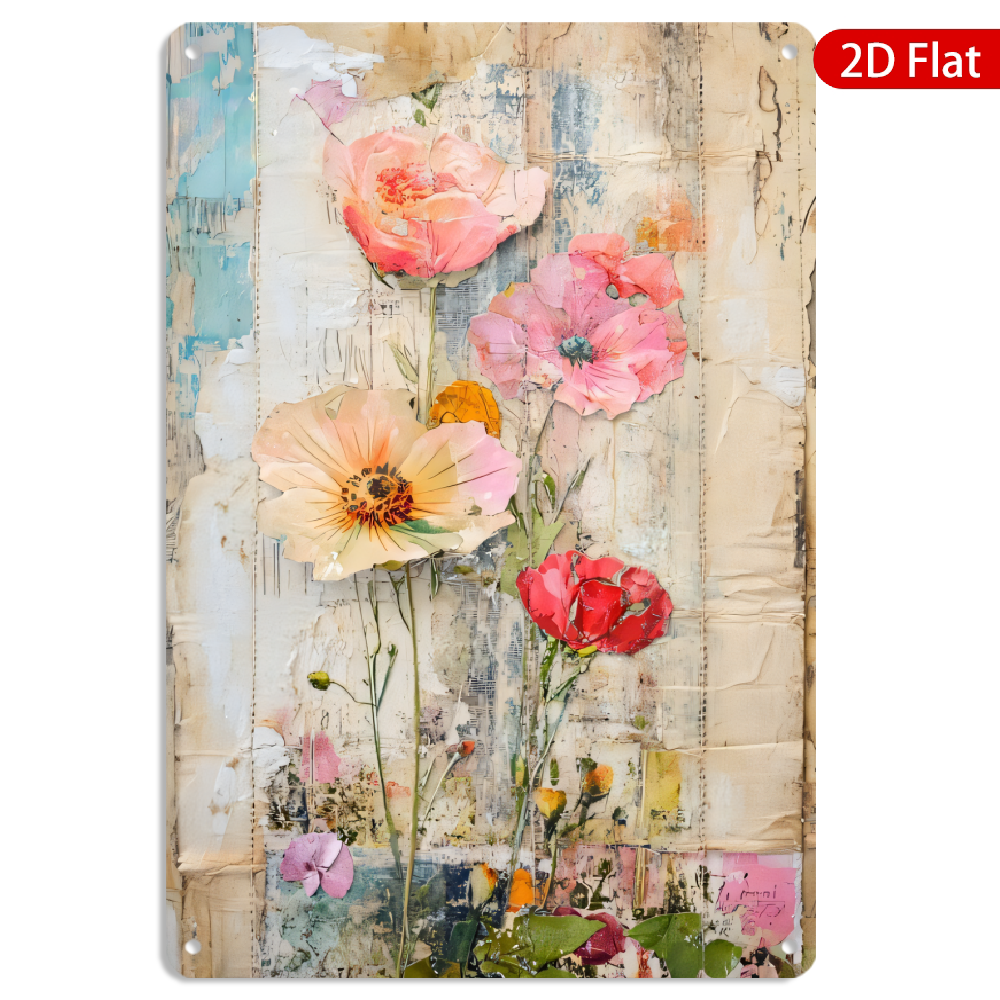 8x12 Inch Metal Wall Art, Vintage Floral Painting with Romantic Poppy ...
