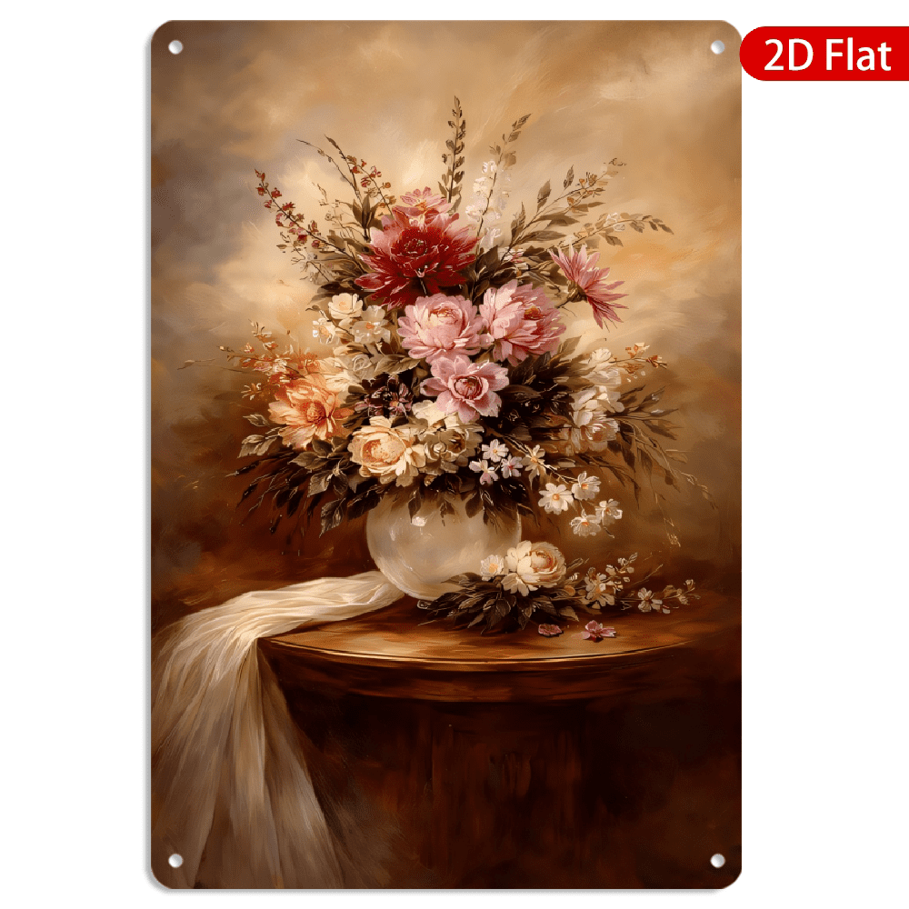 8x12 Inch Metal Wall Art, Vintage Floral Still Life Painting Design ...