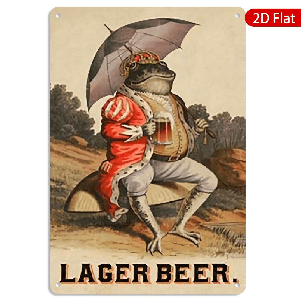 8x12 Inch Metal Wall Art, Vintage Frog Drinking Beer Illustration ...