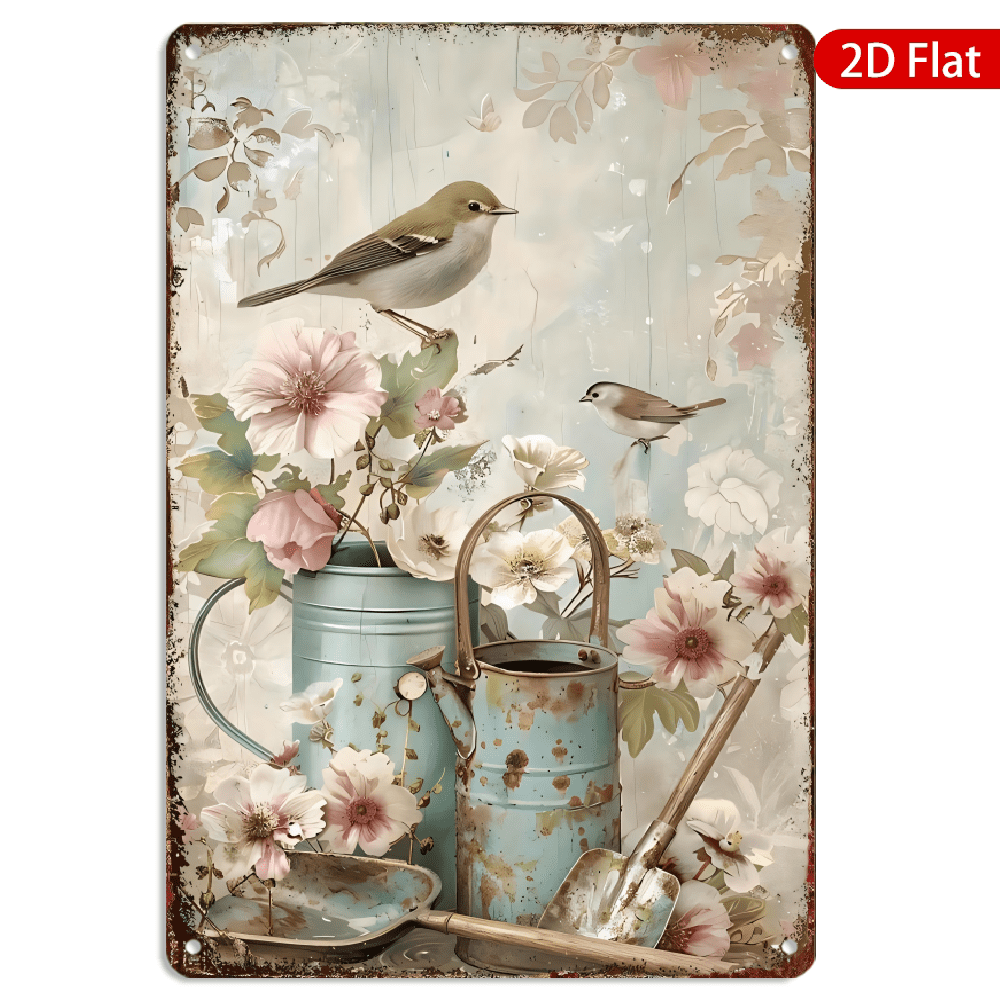 8x12 Inch Metal Wall Art, Vintage Gardening Still Life with Watering ...