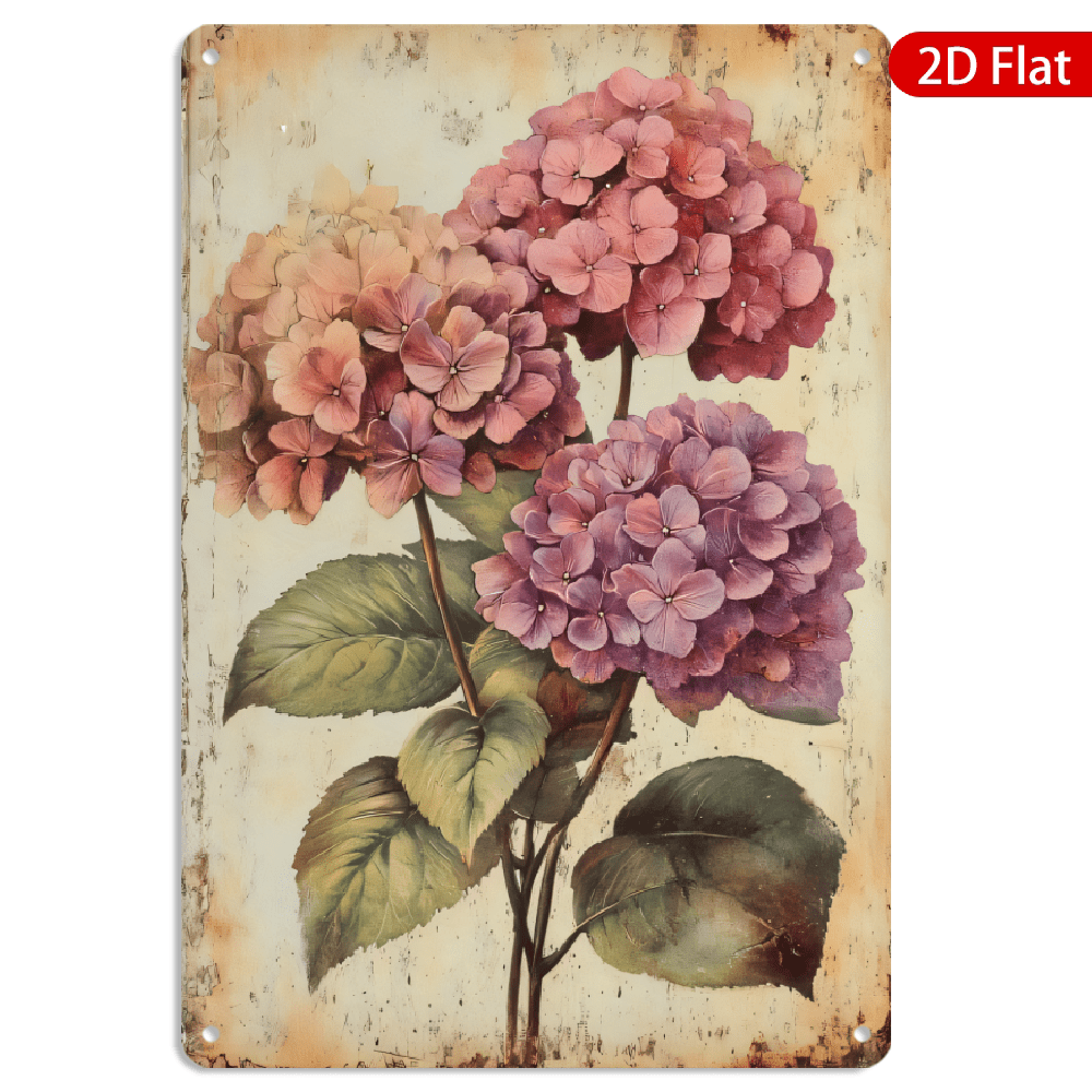 8x12 Inch Metal Wall Art, Vintage Hydrangea Botanical Illustration ...