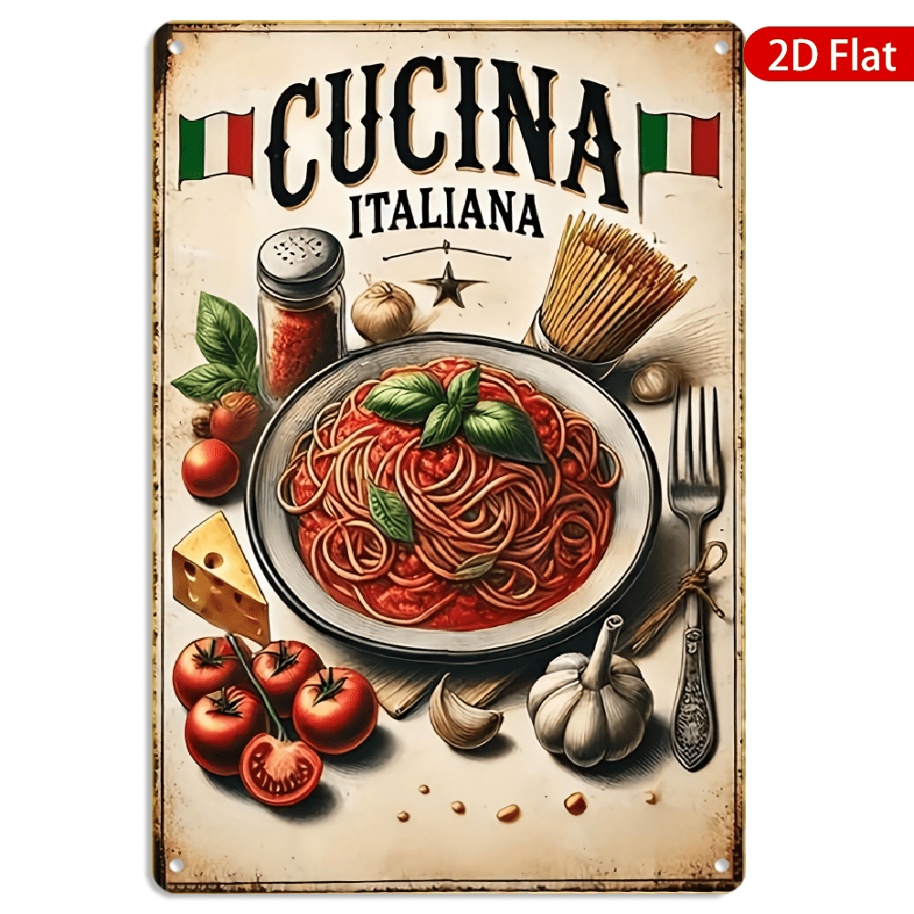8x12 Inch Metal Wall Art, Vintage Italian Cuisine Spaghetti and Tomato ...