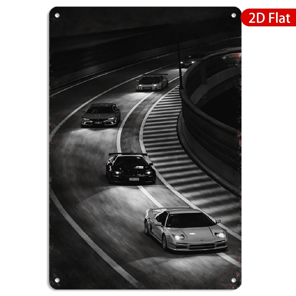 8x12 Inch Metal Wall Art, Vintage Night Sports Car Tunnel Wall Decor ...