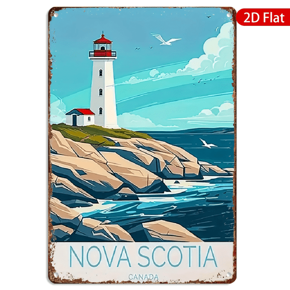 8x12 Inch Metal Wall Art, Vintage Nova Scotia Lighthouse Coastal ...