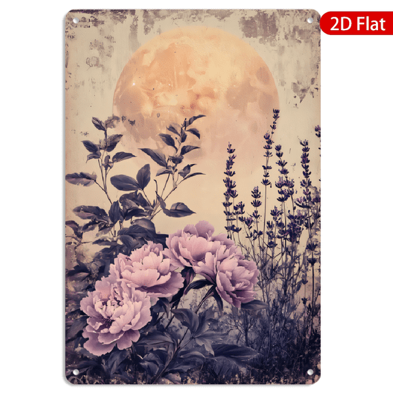 8x12 Inch Metal Wall Art, Vintage Peony and Lavender Moon Illustration ...