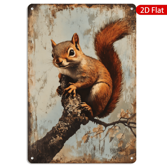 8x12 Inch Metal Wall Art, Vintage Red Squirrel on Mossy Branch Rustic ...